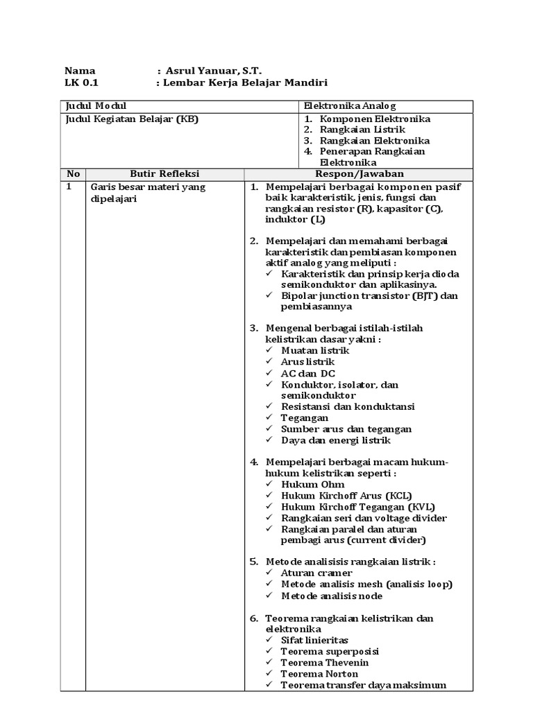 LK. 01 Lembar Kerja Belajar Mandiri MODUL 1 | PDF