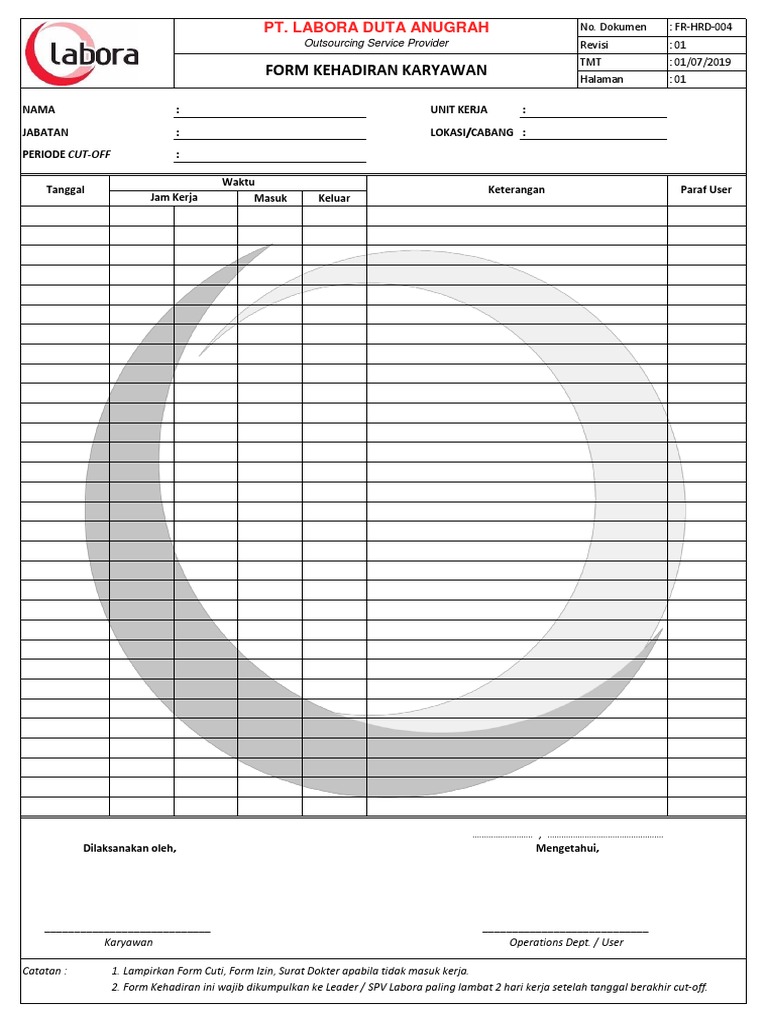 Form Kehadiran Karyawan | PDF