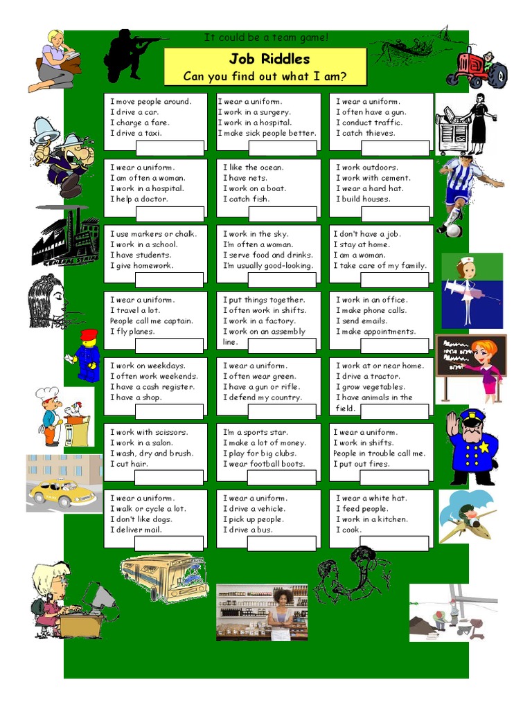 Job Riddles 1 Easy Activities Promoting Classroom Dynamics Group Form ...