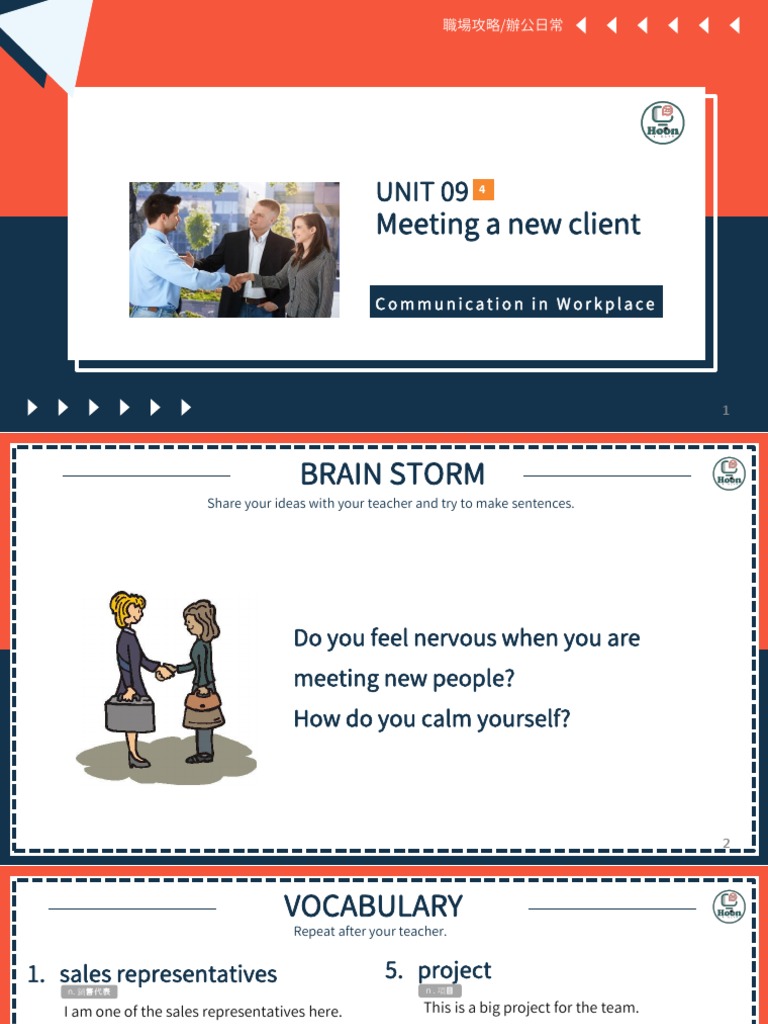 Level 04 - UNIT 09 - Meeting A New Client - Communication in Workplace ...