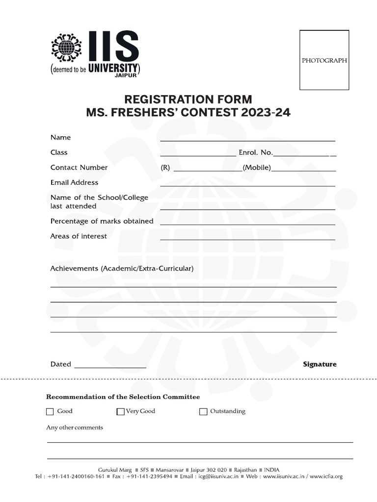 Freshers Registration Form | PDF