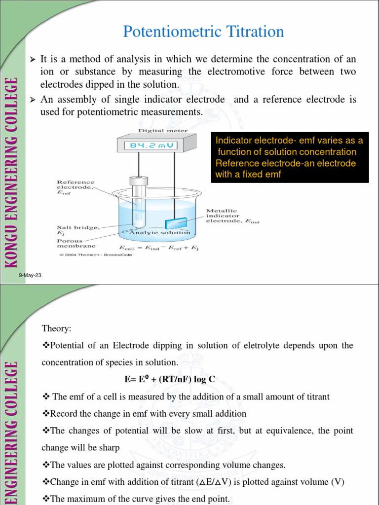 Unit - I - Potentiometric and Conductometric Titrations | PDF