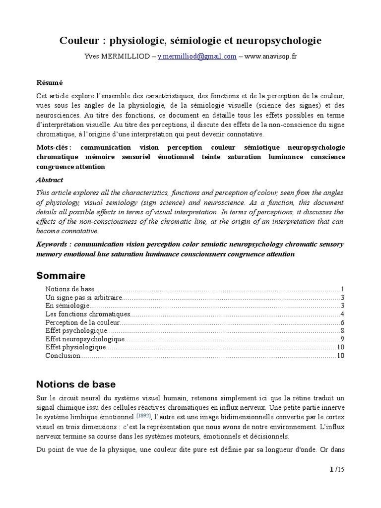 Physiologie et perception de la couleur | PDF | Couleur | la perception