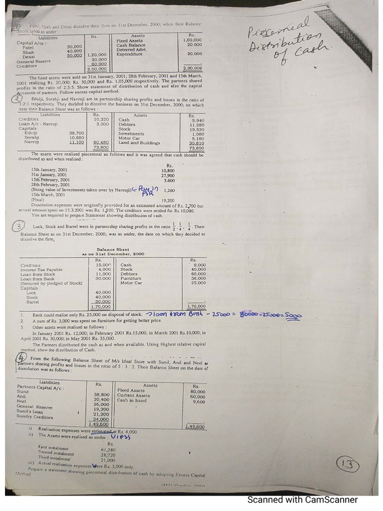 Problems Sheet For Piecemeal Distribution of Cash - 24909 | PDF