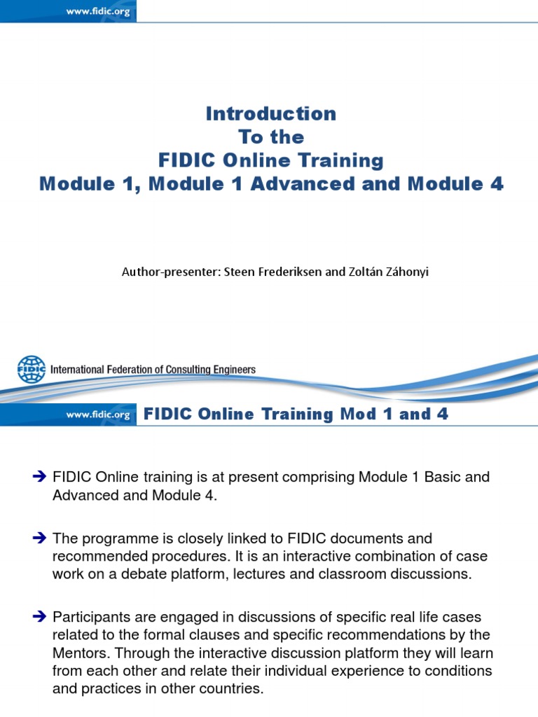 Webinar FIDIC Module 1 and 4 Presentation | PDF | Educational Technology | Employment