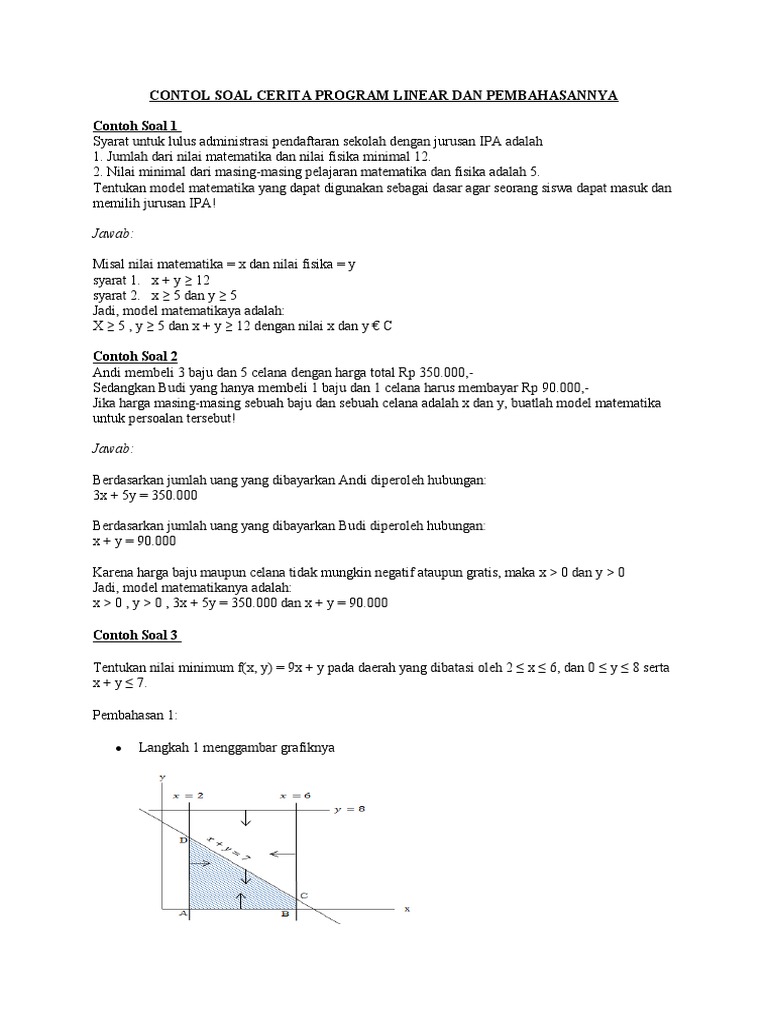 Contol Soal Cerita Program Linear Dan Pembahasannya | PDF Contol Soal Cerita Program Linear Dan Pembahasannya | PDF