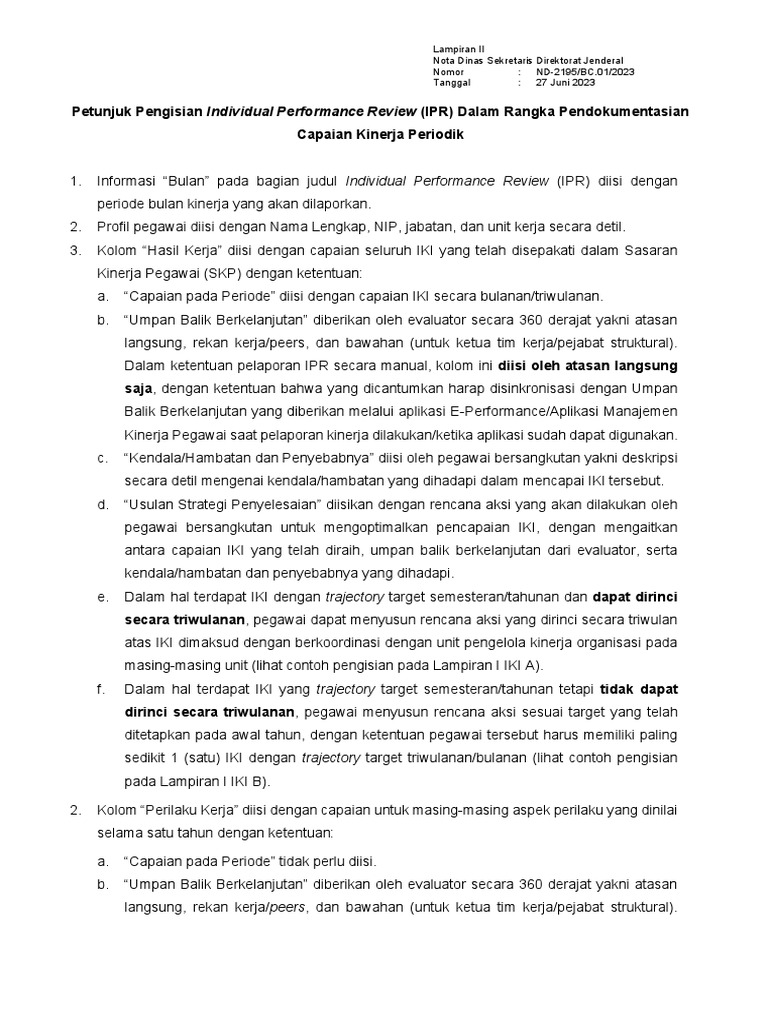 Lampiran II Petunjuk Pengisian Individual Performance Review PDF | PDF Lampiran II Petunjuk Pengisian Individual Performance Review PDF | PDF