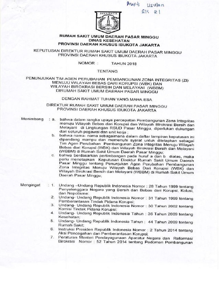 Usulan SK Tim Zona Integritas | PDF