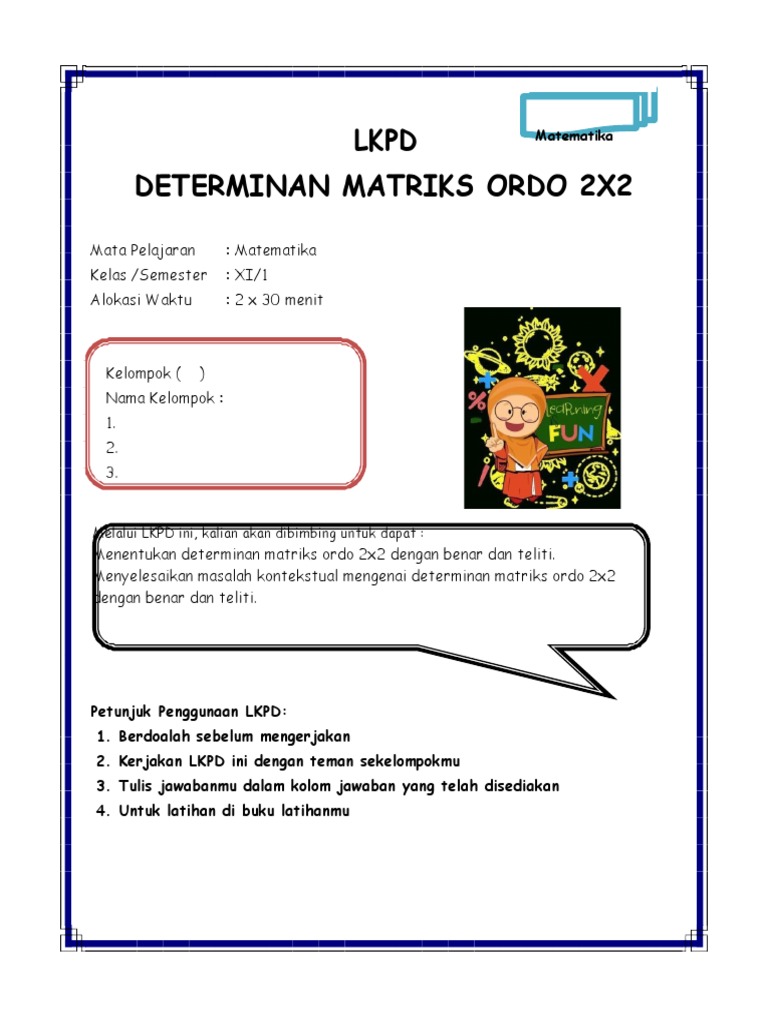 LKPD Determinan Dan Invers Matriks | PDF