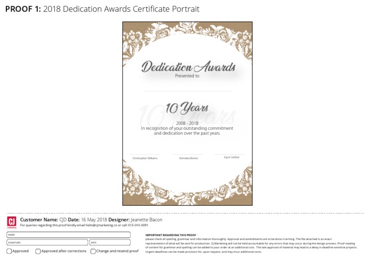 2018 Dedication Awards Certificate Portrait Proof 1 | PDF