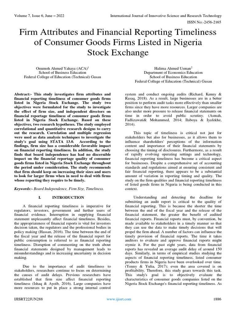 Firm Attributes and Financial Reporting Timeliness of Consumer Goods ...