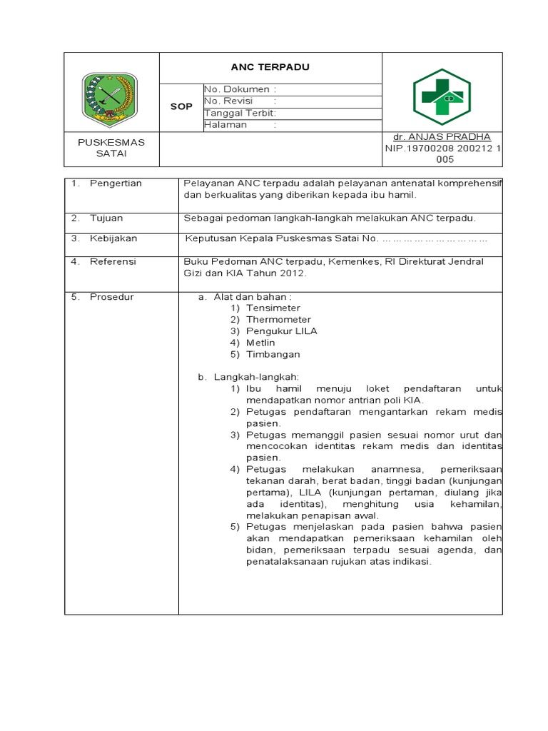 SOP Pelayanan ANC Terpadu | PDF