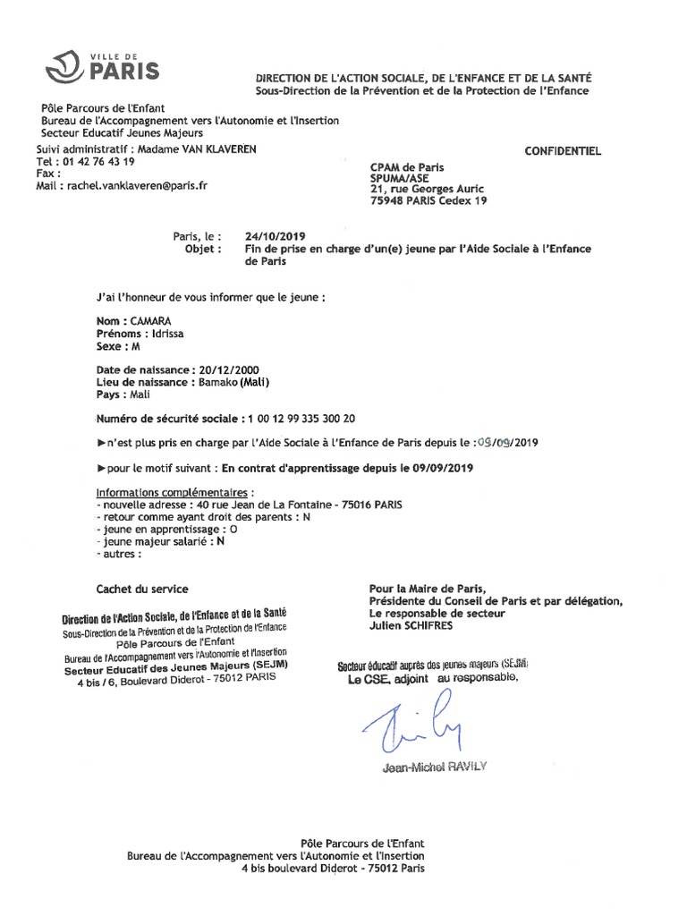 Courrier À La CPAM Radiation CMU CAMARA Idrissa (20!12!2000) | PDF