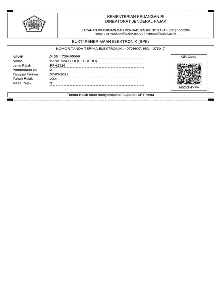 Bukti Penerimaan Elektronik SPT Pajak | PDF