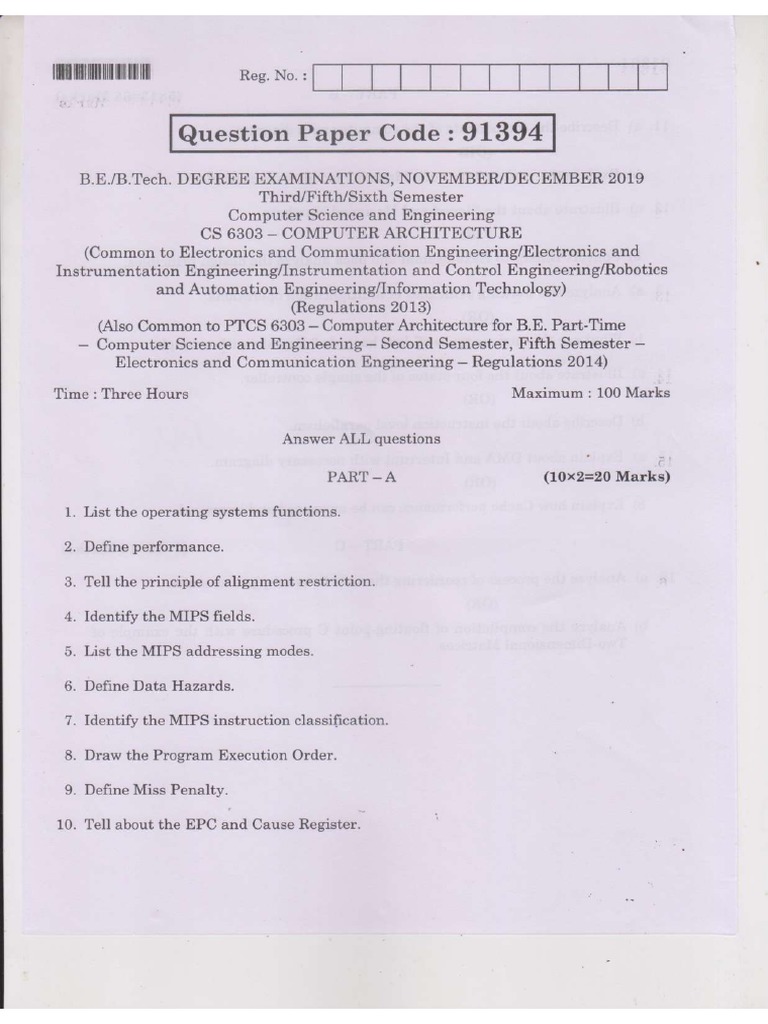 Cs6303 Computer Architecture R 2013 Nov Dec 2019 Pdf