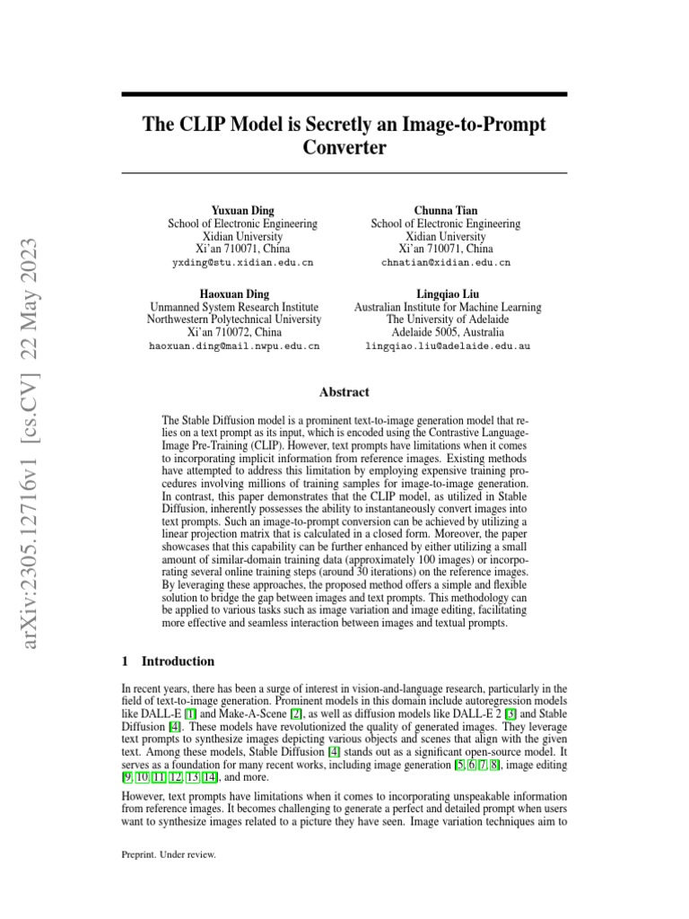 The CLIP Model Is Secretly An Image-to-Prompt Converter | PDF ...