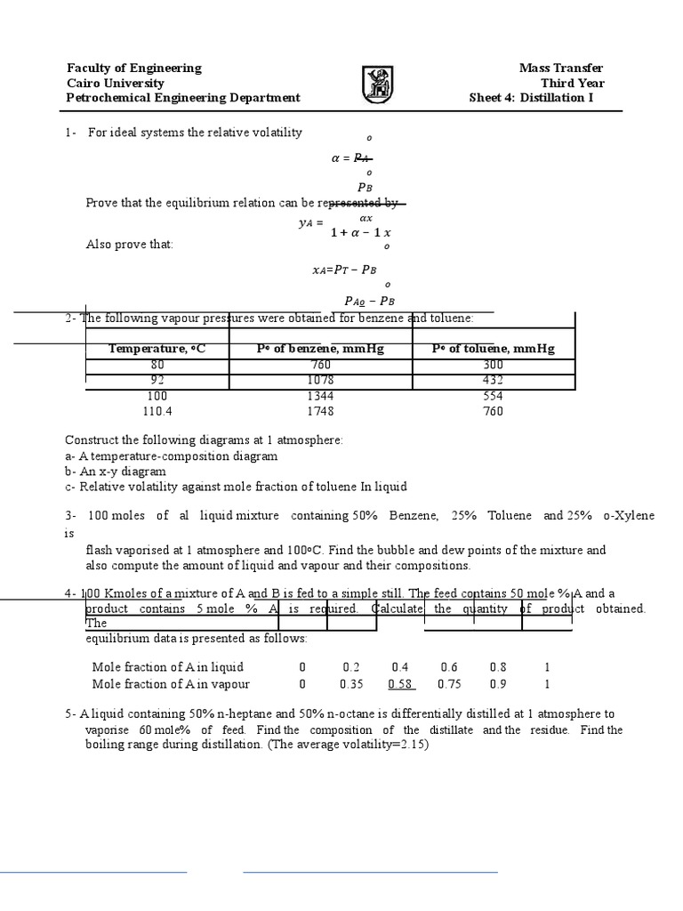 Sheet 5 Distillation I Pdf Distillation Applied And Interdisciplinary Physics