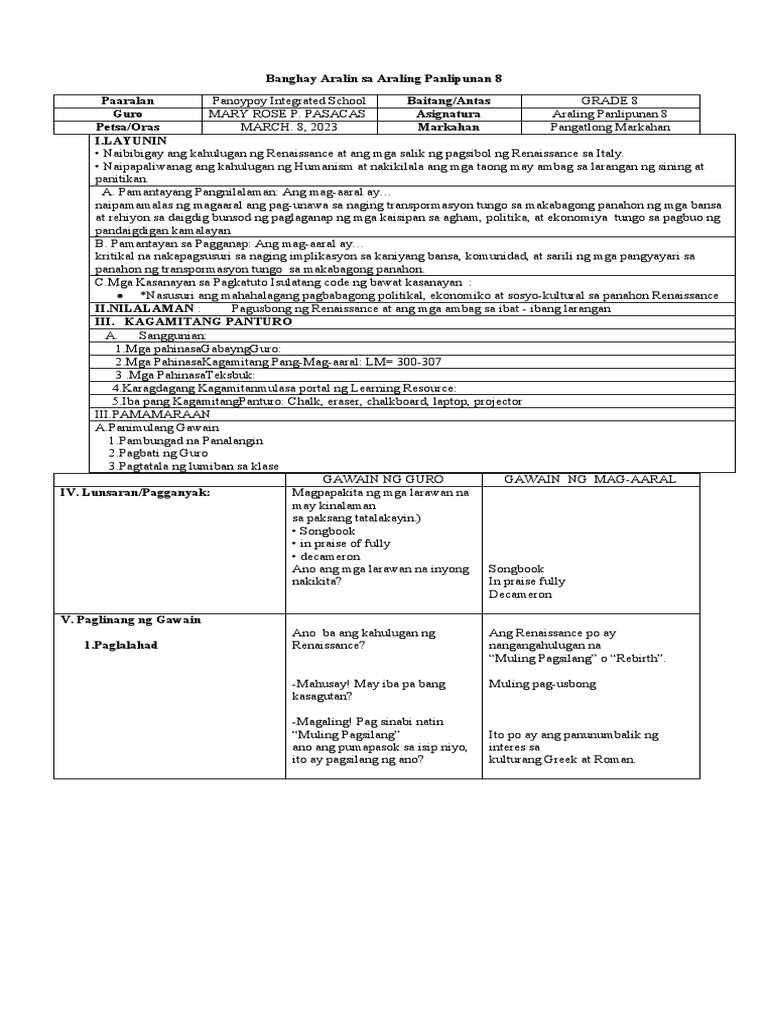 Banghay Aralin Sa Araling Panlipunan 8 | PDF