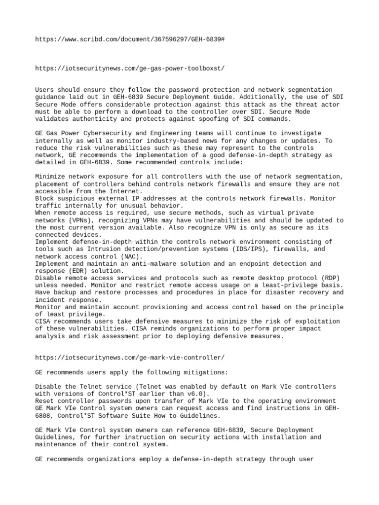 GEH-6839 Mark VIe Control Systems Secure Deployment Guide | PDF ...