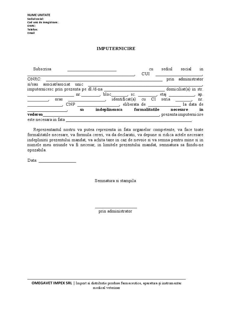 Model Imputernicire Reprezentanti | PDF