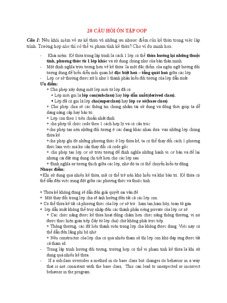 20 Lý Thuyết OOP | PDF