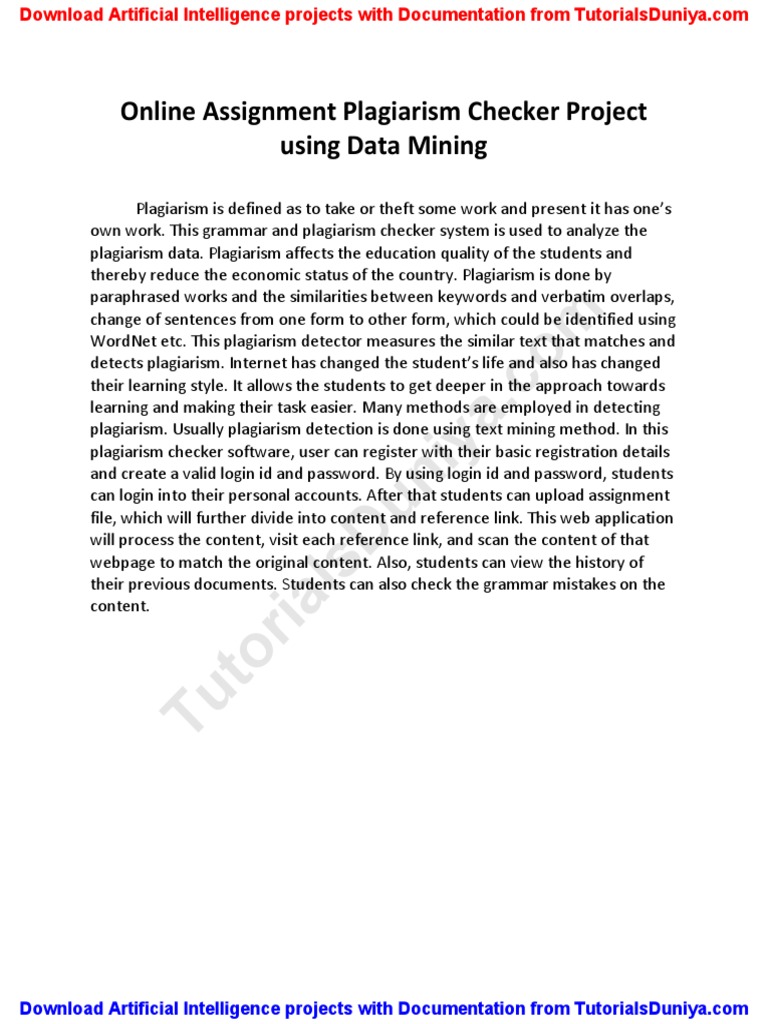 Online Assignment Plagiarism Checker Project Using Data Mining ...