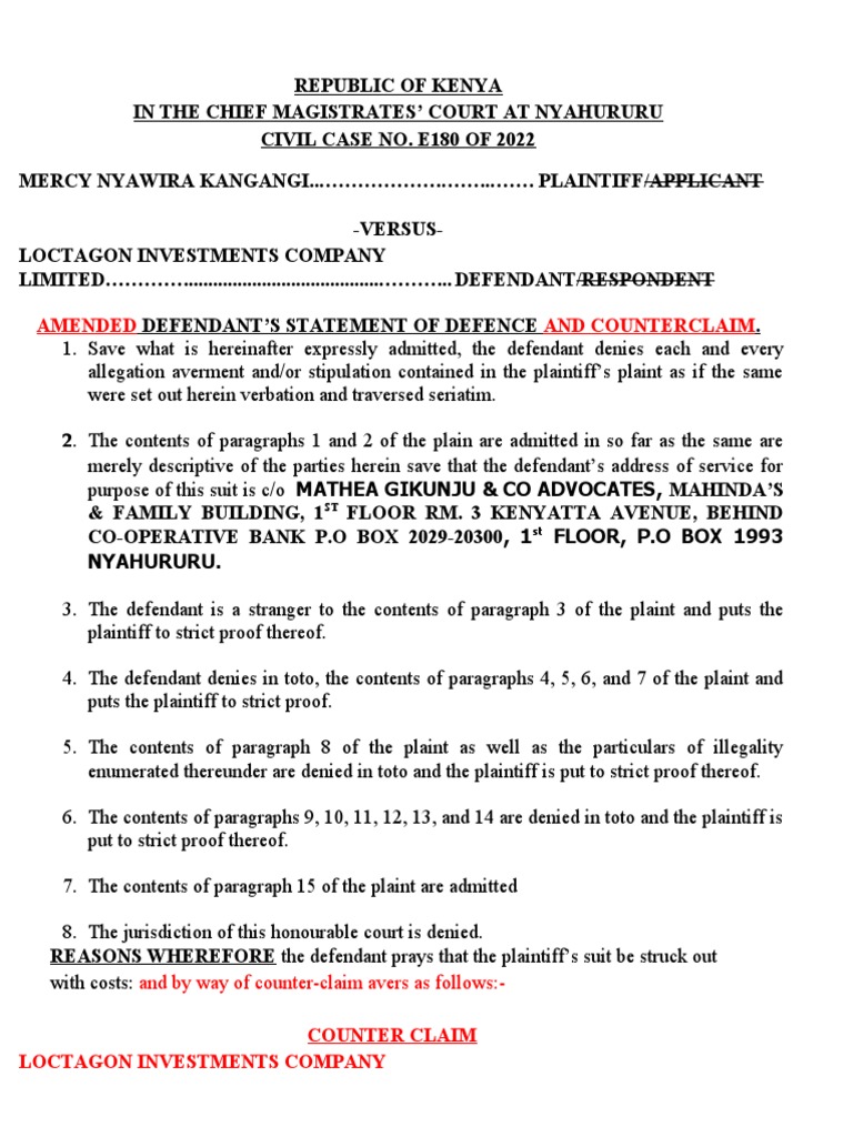 Defendant's Statemnet of Defence | PDF | Lawsuit | Affidavit