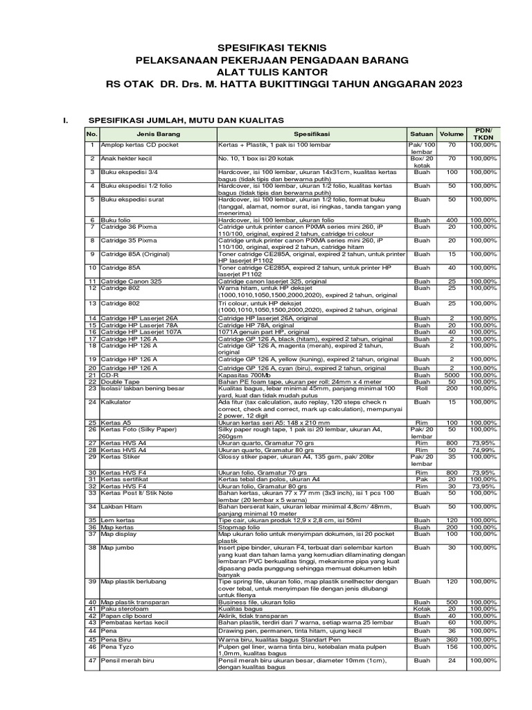 Spesifikasi Teknis ATK | PDF