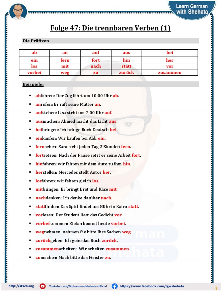 A1 Folge 47 Die trennbaren Verben (1) | PDF
