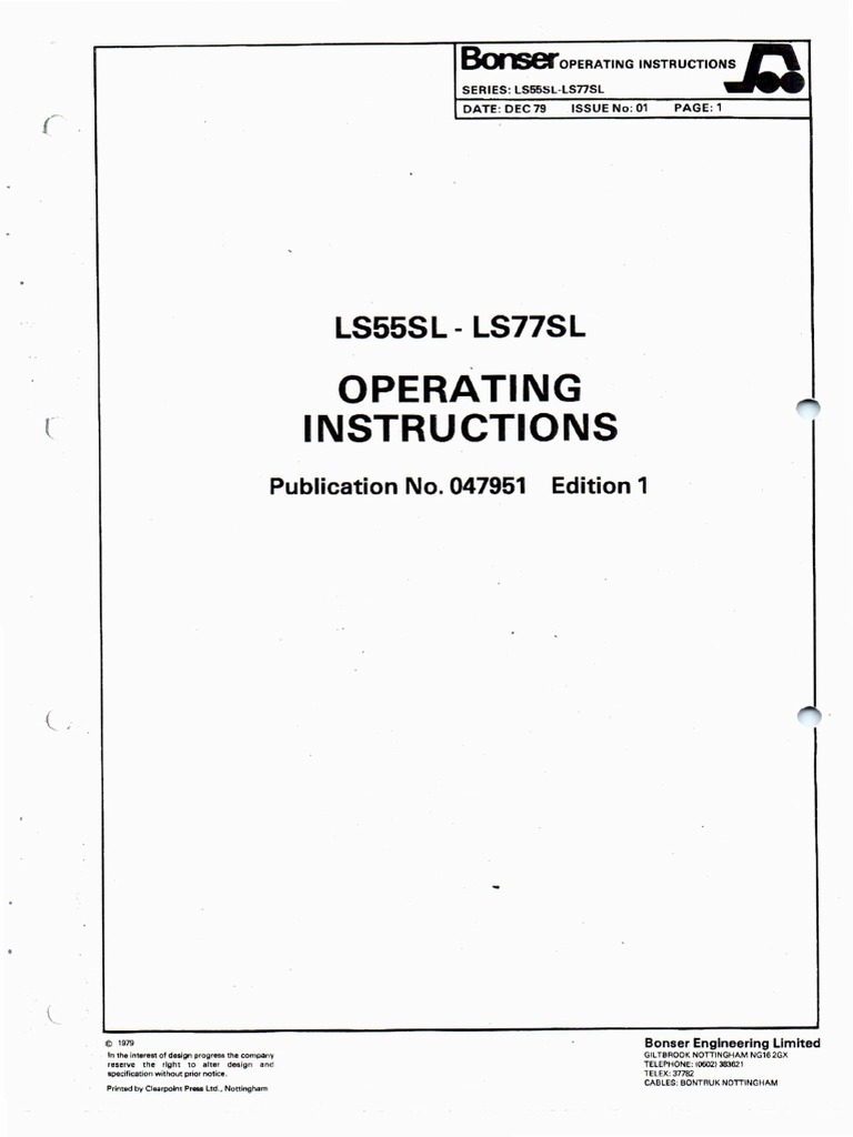 Bonser LS55SL-LS77SL Operating Instruktions 12-1979 ORIGINAL EN2 | PDF