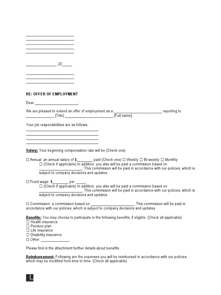 Sample Employment Offer Letter | PDF | Employment | Salary