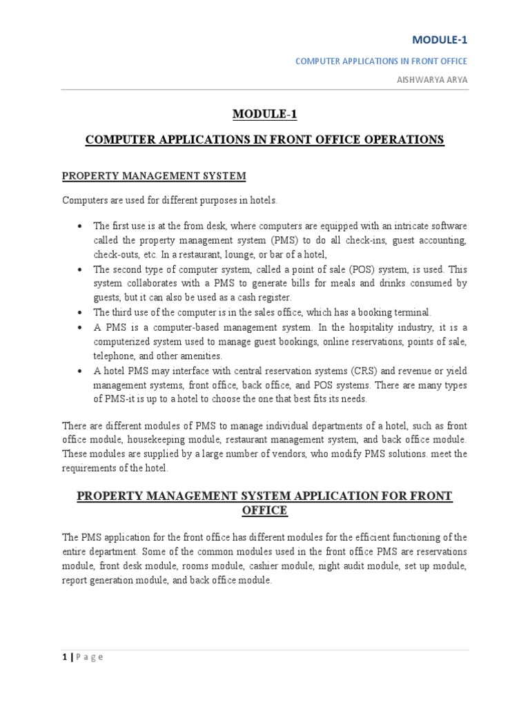 Front Office Computer Applications Guide | PDF