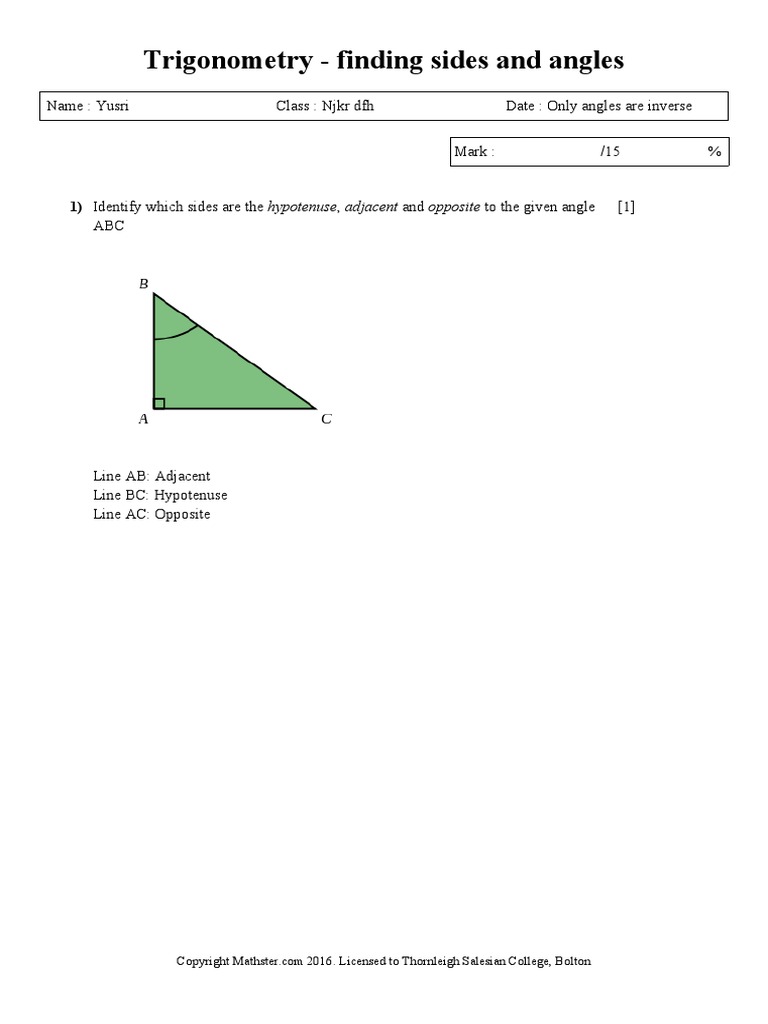 Trigonometry - Finding Sides and Angles - 1 | PDF | Triangle | Euclidean Plane Geometry