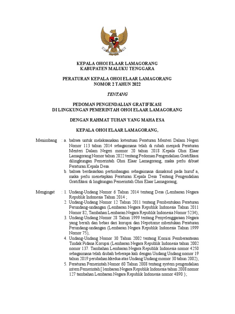 Perkades Pedoman Pengendali Gratifikasi | PDF