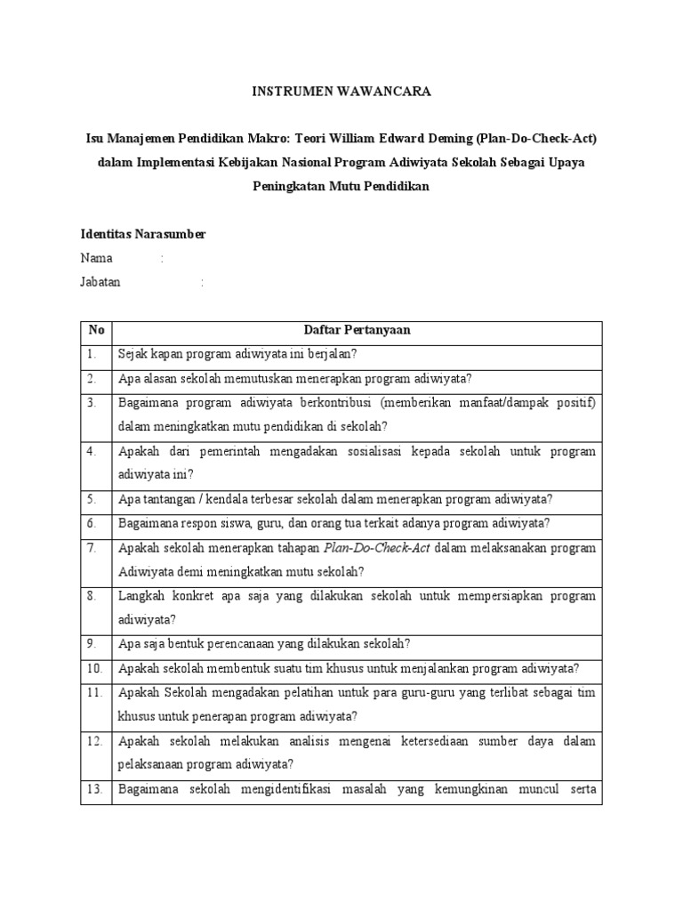 Instrumen Wawancara | PDF