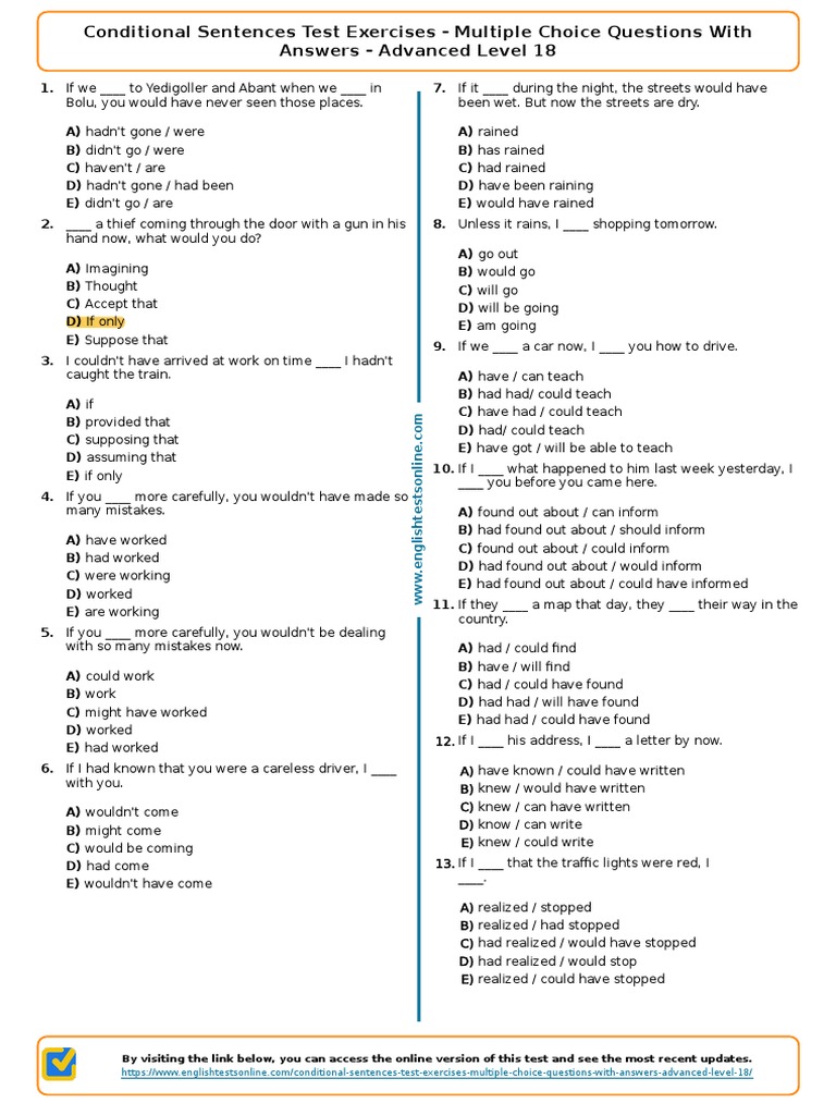 Conditional Sentences MCQ Test | PDF | Multiple Choice