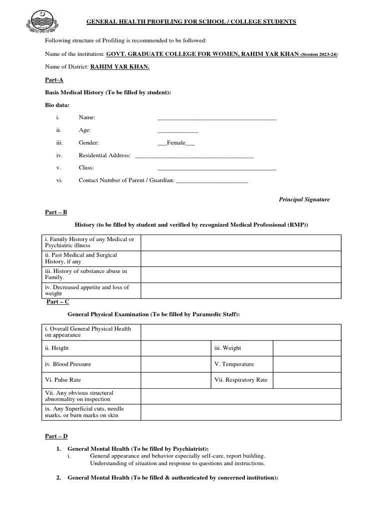 Health Profiling Proforma | PDF