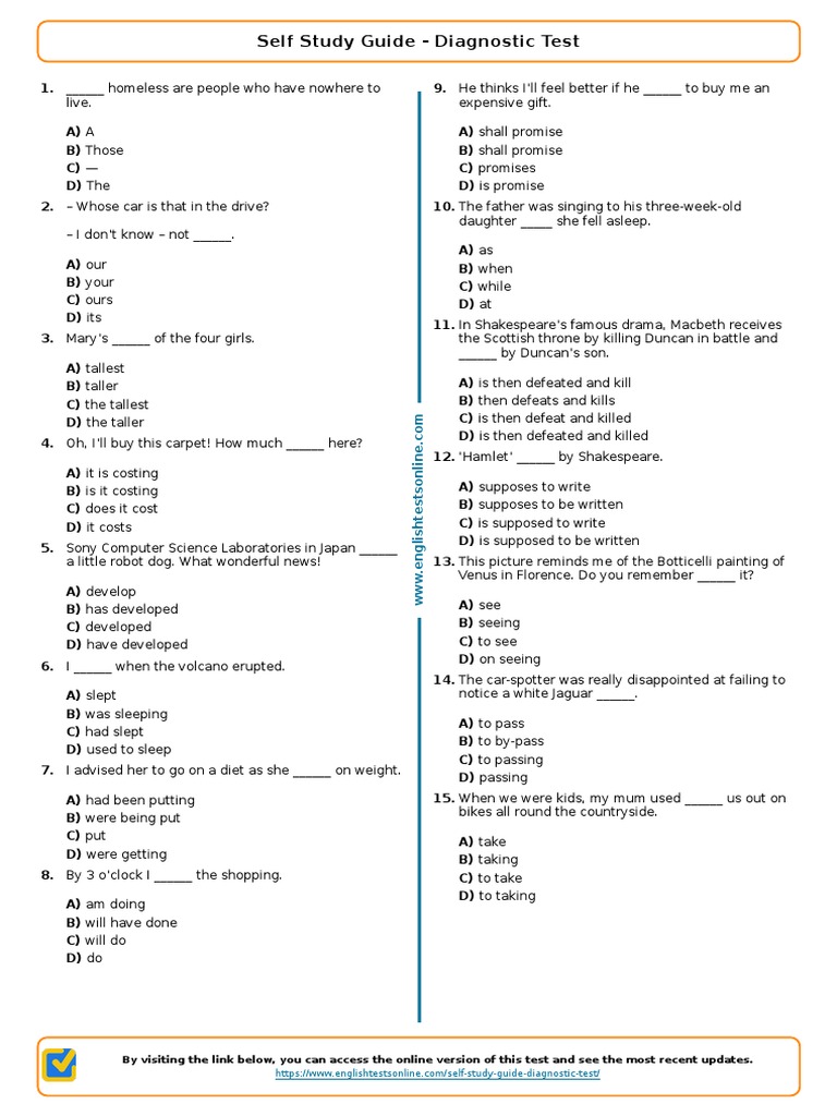 700 Self Study Guide Diagnostic Test | PDF