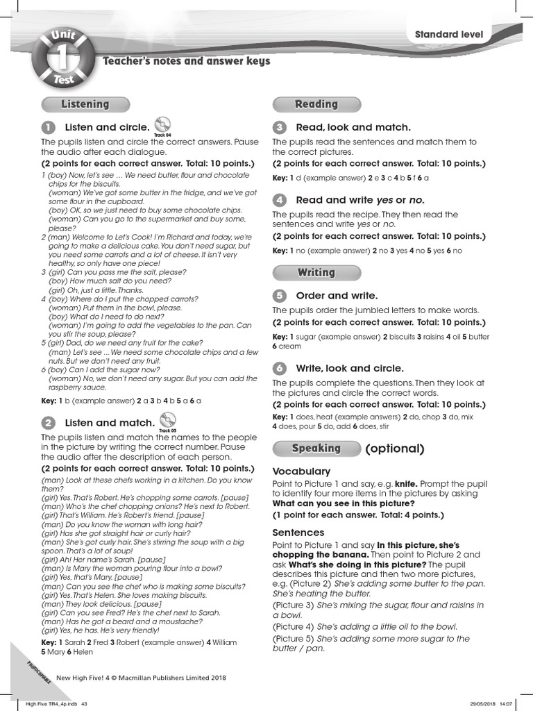 Standard Level Unit 1-9 Tests Answer Key | PDF