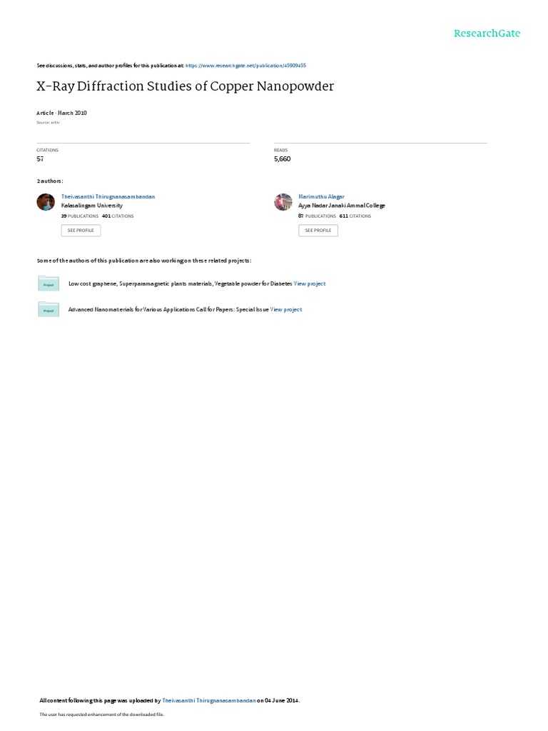 XRD Copper | PDF | Nanoparticle | X Ray Crystallography