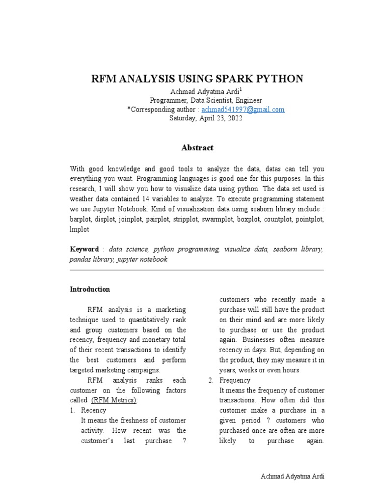 RFM Analysis Using Python Spark | PDF | Data | Marketing