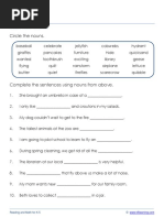 Grade 1 Nouns Worksheets 1st Grade Circle Noun 1 | PDF