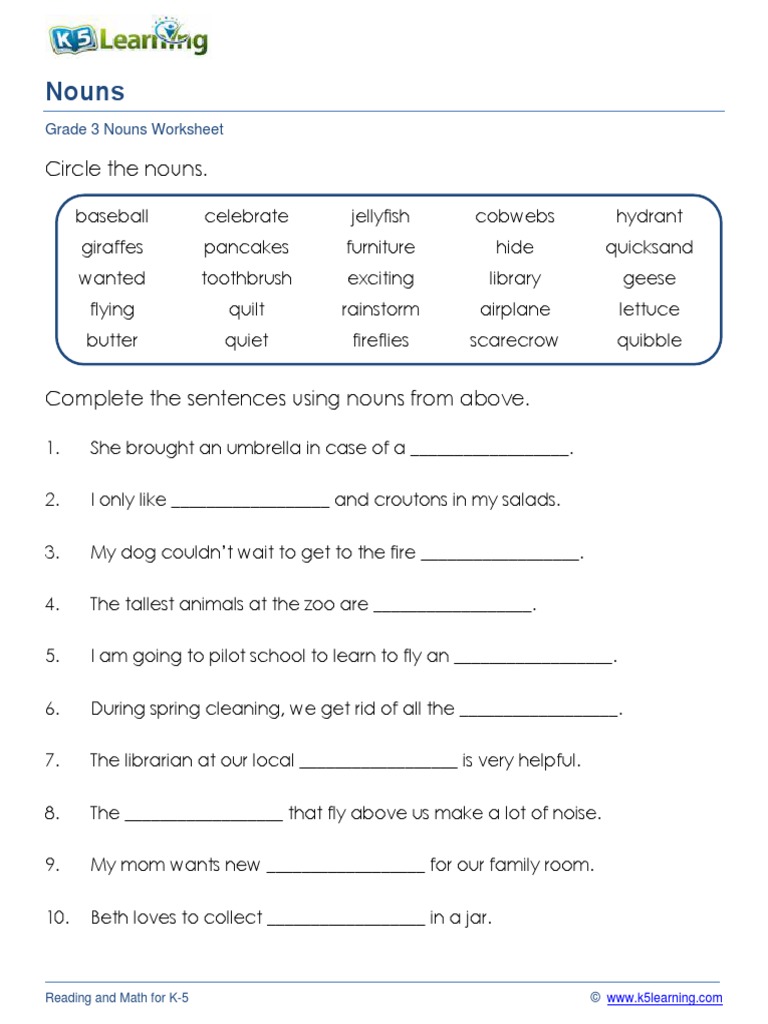 Nouns Worksheet 2 | PDF | Home & Garden | Science & Mathematics