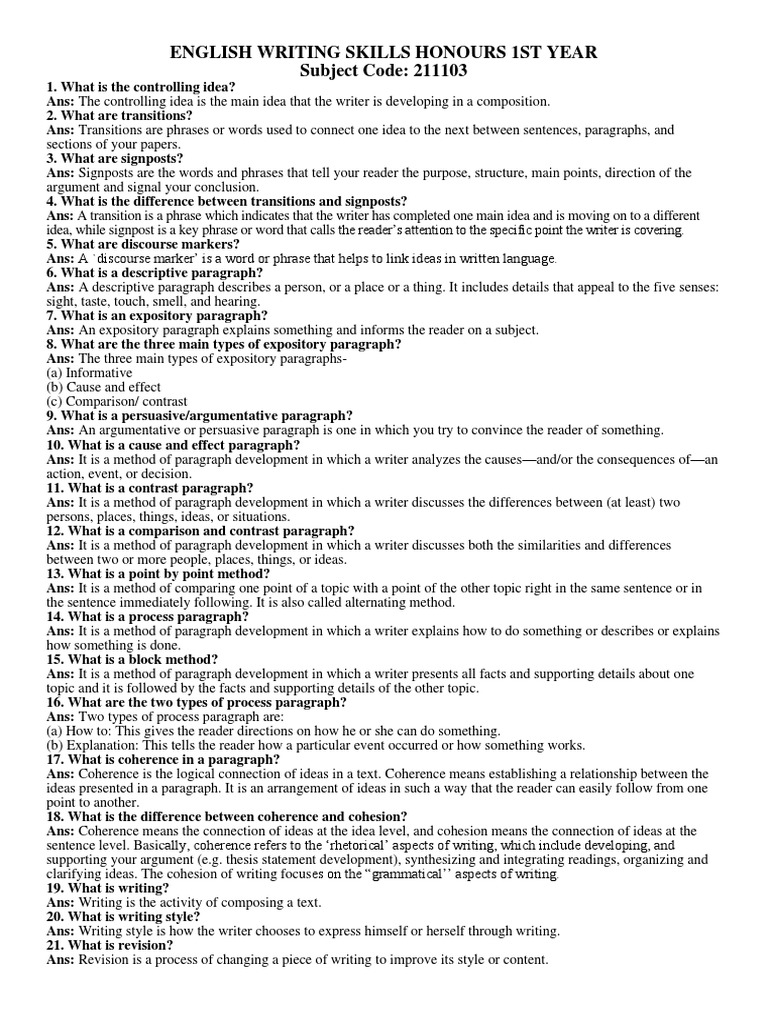 English Writing Skills Honours 1st Year | PDF | Essays | Memorandum