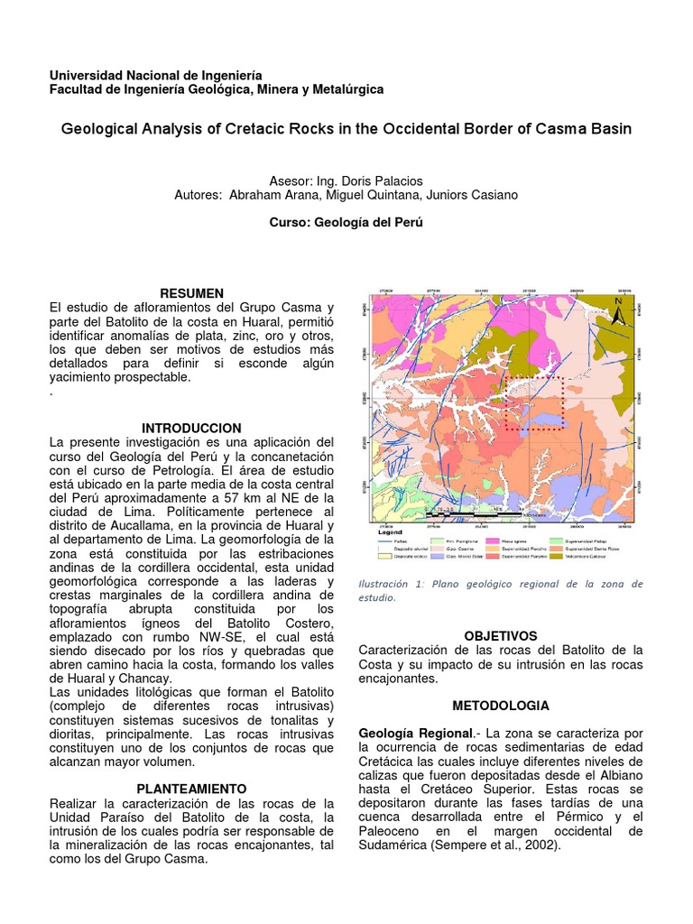Geological Analysis of Cretacic Rocks in The Occidental Border of Casma ...