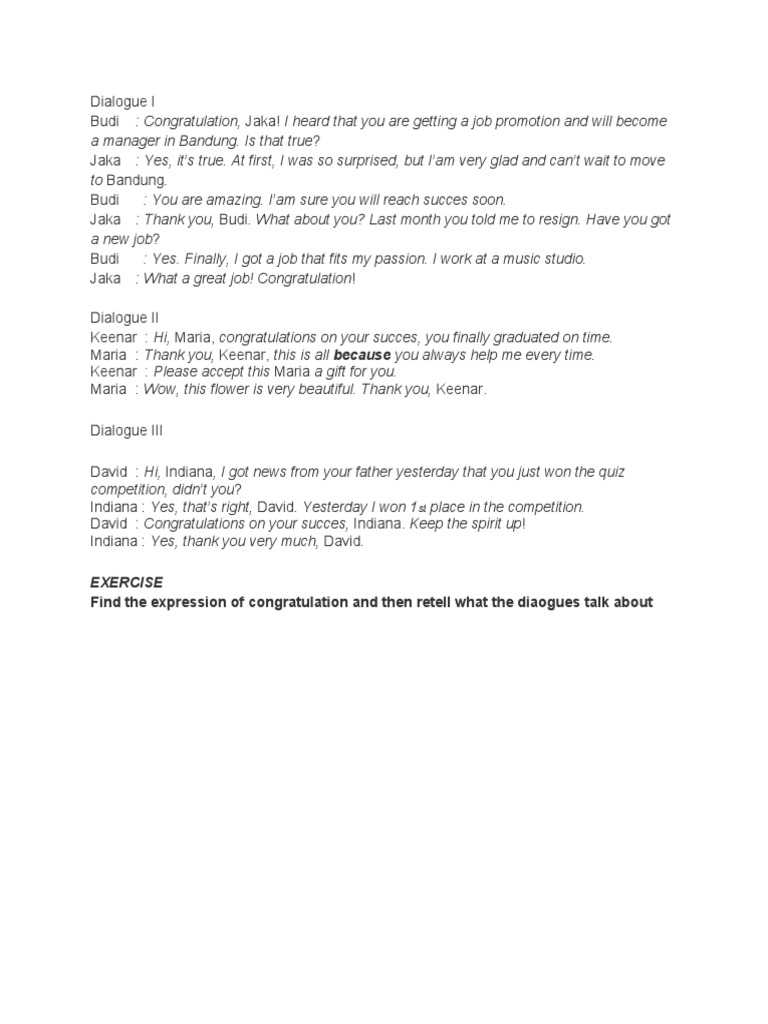 Dialog Congratulation | PDF