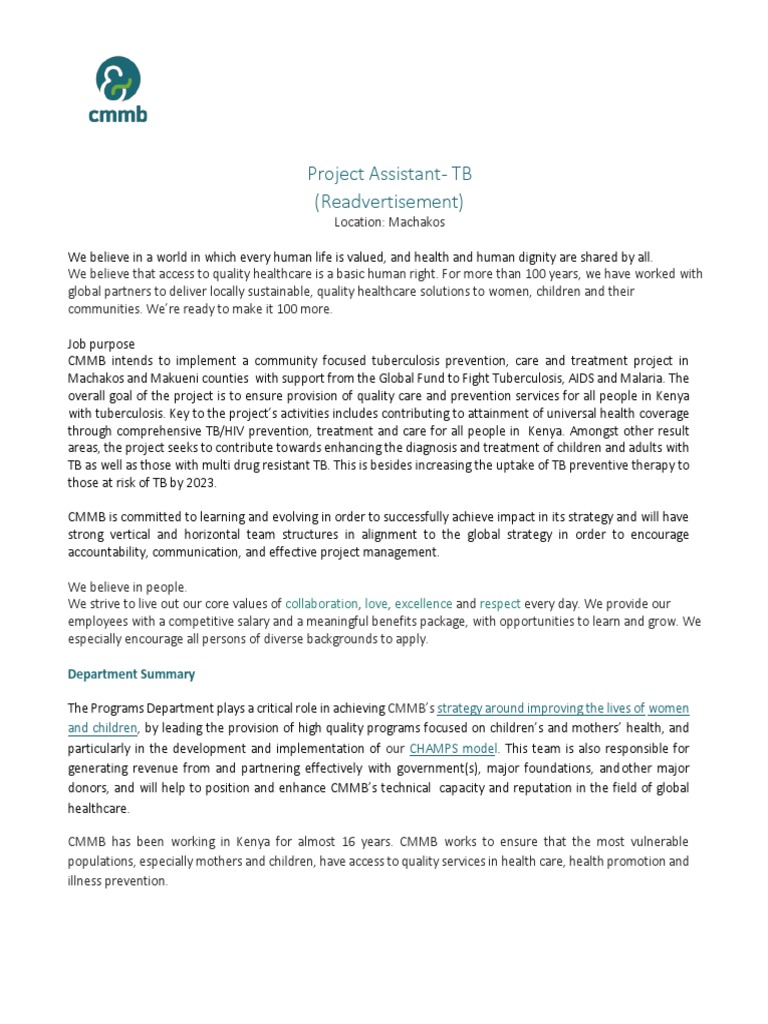 TB Project Assistant Job in Machakos | PDF