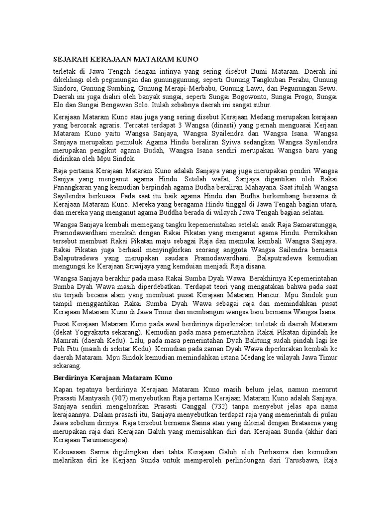 Kerajaan Mataram Kuno | PDF