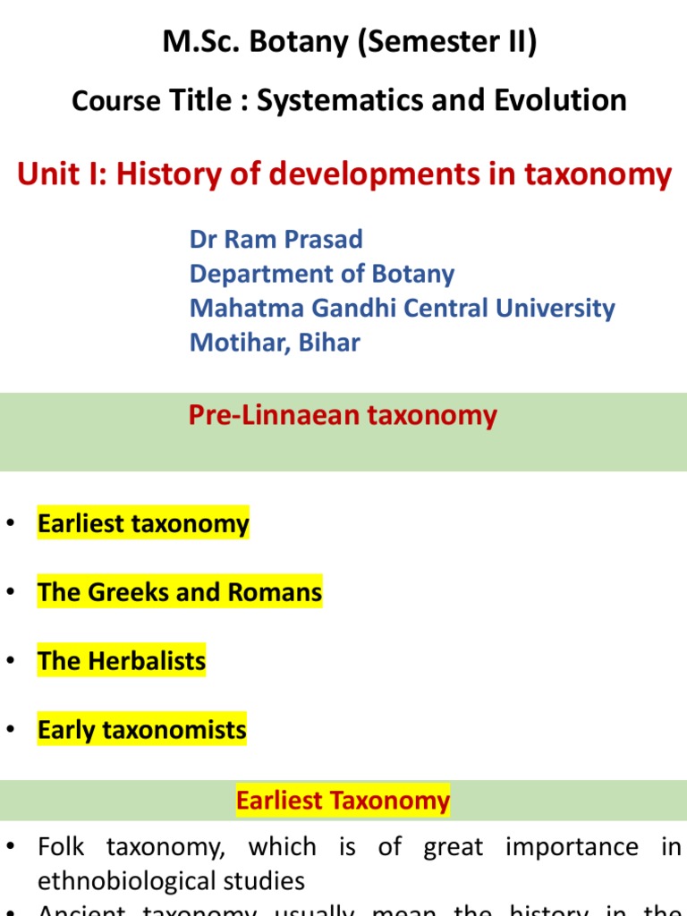 History of Developments in Taxonomy | PDF | Taxonomy (Biology) | Genus