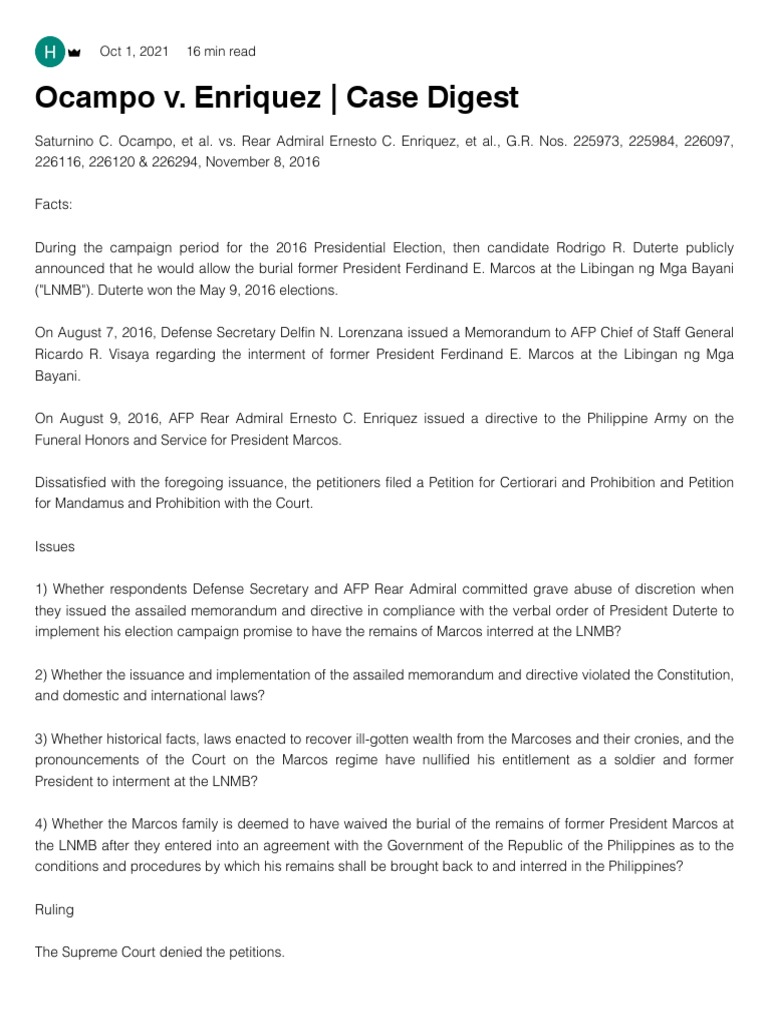 Ocampo v. Enriquez - Case Digest | PDF | Standing (Law) | Military ...